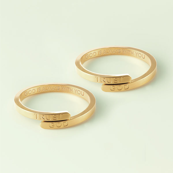 Couples Set Trust God Ring (18k Gold plated, Adjustable size) -2sets