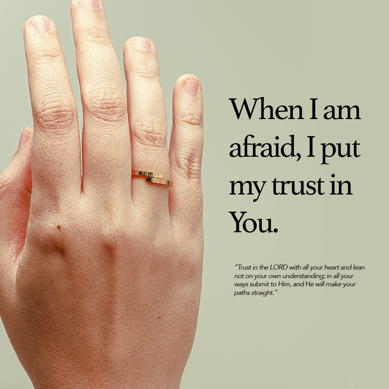 Couples Set Trust God Ring (18k Gold plated, Adjustable size) -2sets
